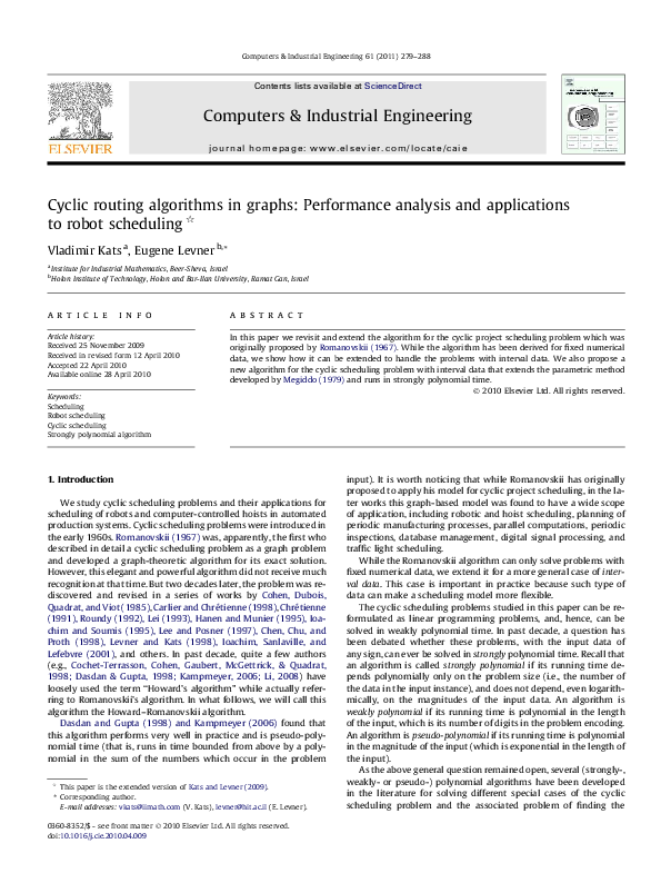 Pdf Cyclic Routing Algorithms In Graphs Performance Analysis And Applications To Robot Scheduling 7889
