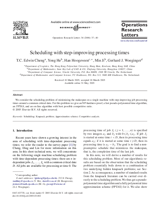 (PDF) Scheduling with step-improving processing times