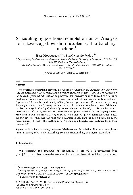 (PDF) Scheduling by positional completion times: Analysis of a two-stage flow shop problem with ...