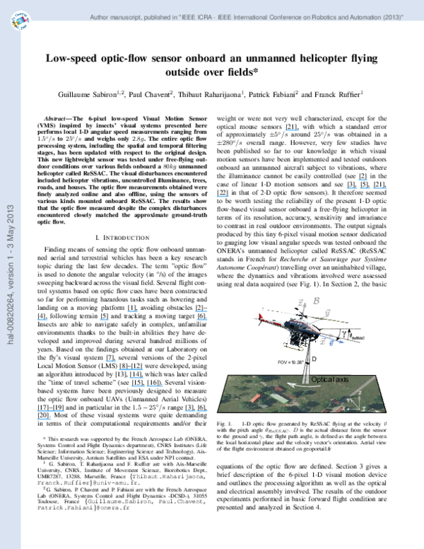 (PDF) Low-speed optic-flow sensor onboard an unmanned helicopter flying ...