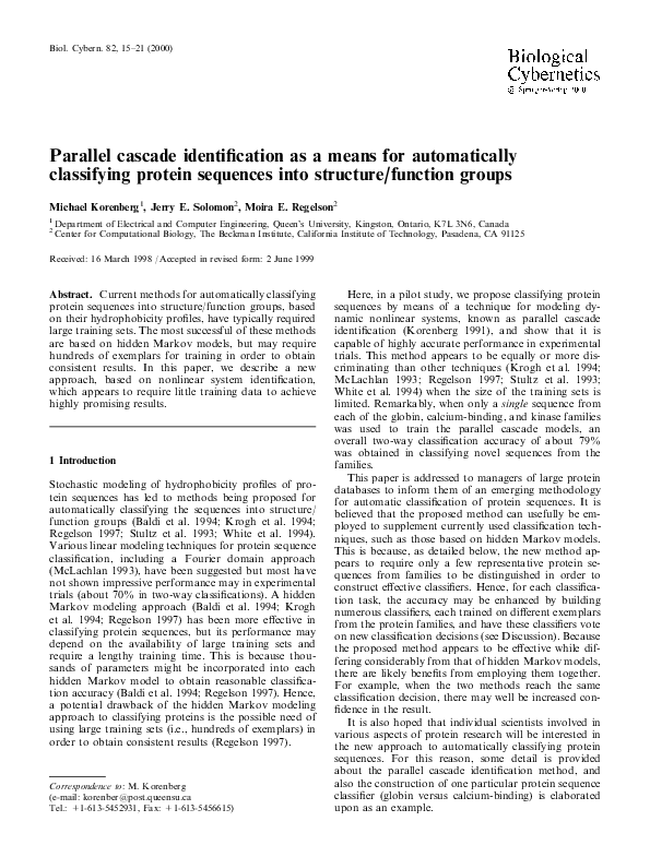 Pdf Parallel Cascade Identification As A Means For Automatically