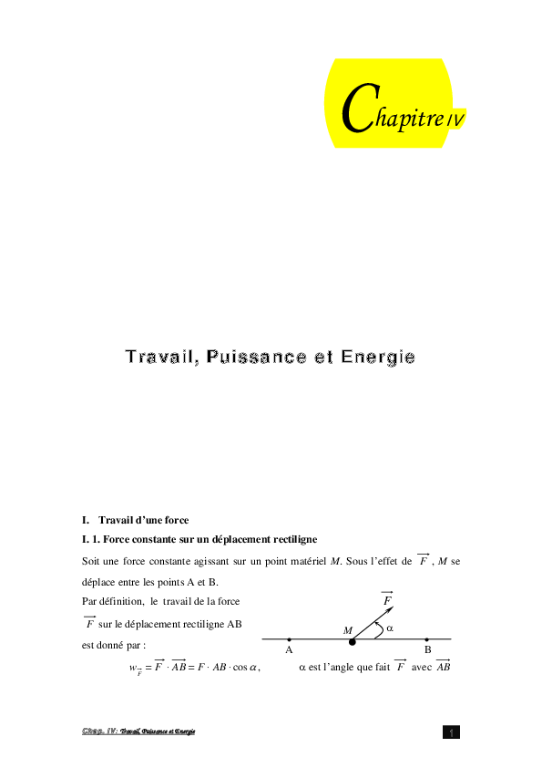 (PDF) Chapi tre IV Travail, Puissance et Energie