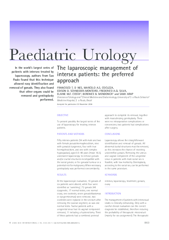 Pdf The Laparoscopic Management Of Intersex Patients The Preferred