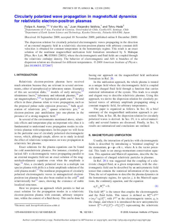 (PDF) Circularly polarized wave propagation in magnetofluid dynamics ...