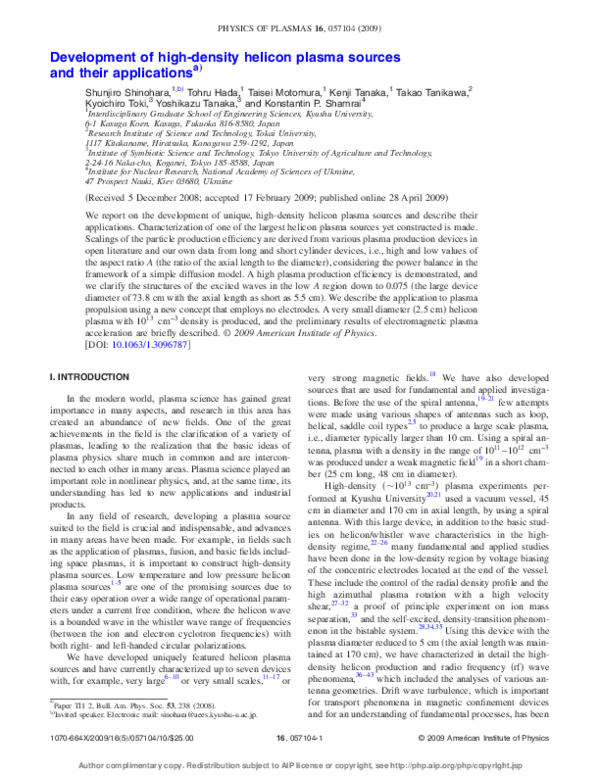 (PDF) Development of high-density helicon plasma sources and their applications