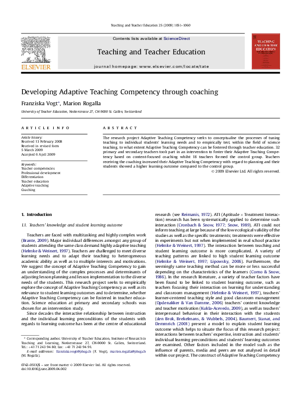 (PDF) Developing Adaptive Teaching Competency through coaching