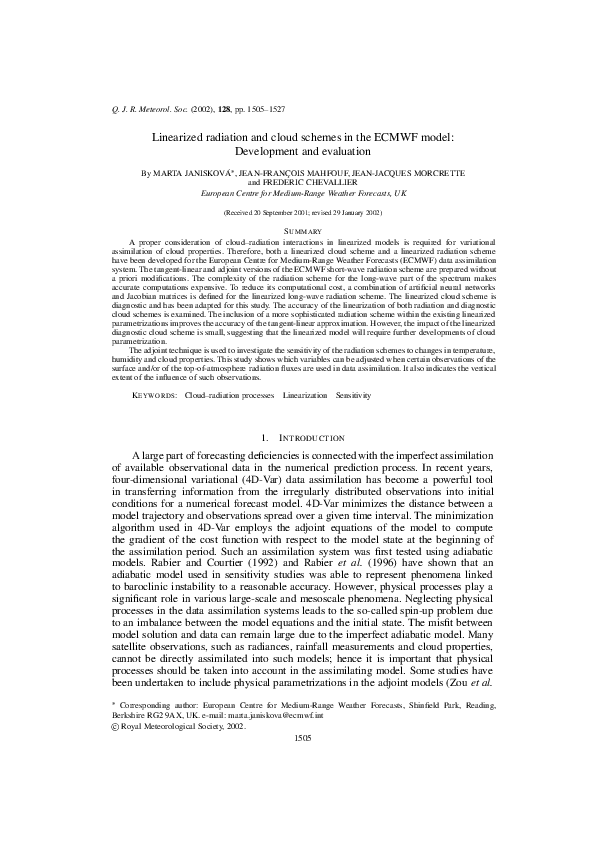 (PDF) Linearized radiation and cloud schemes in the ECMWF model ...