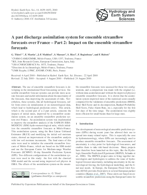 (PDF) A past discharge assimilation system for ensemble streamflow forecasts over France – Part ...