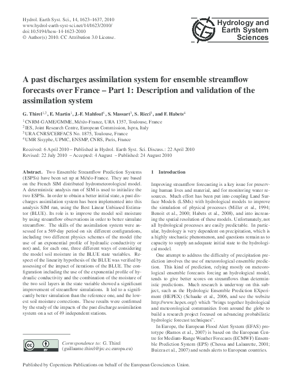 (PDF) A past discharges assimilation system for ensemble streamflow forecasts over France – Part ...