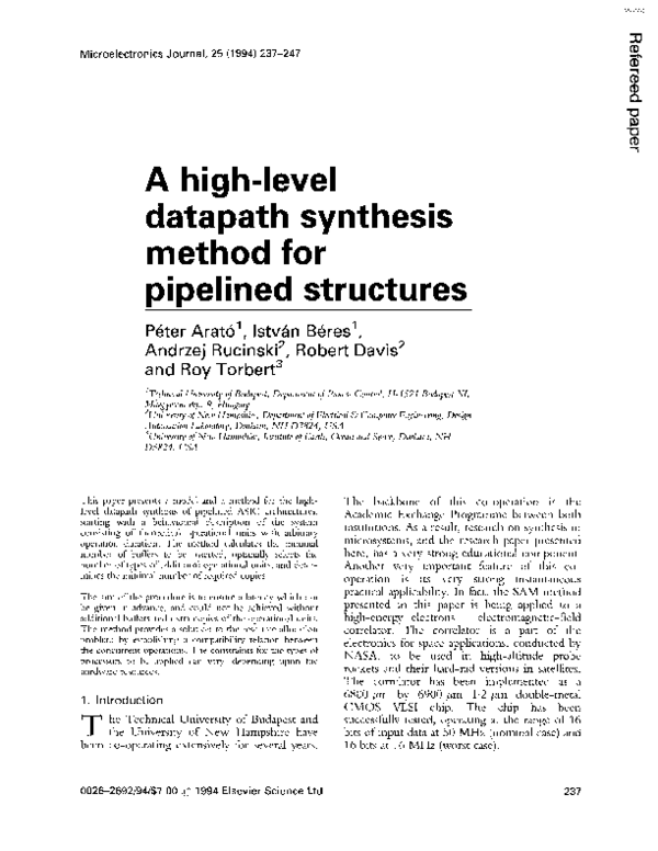 (PDF) A high-level datapath synthesis method for pipelined structures