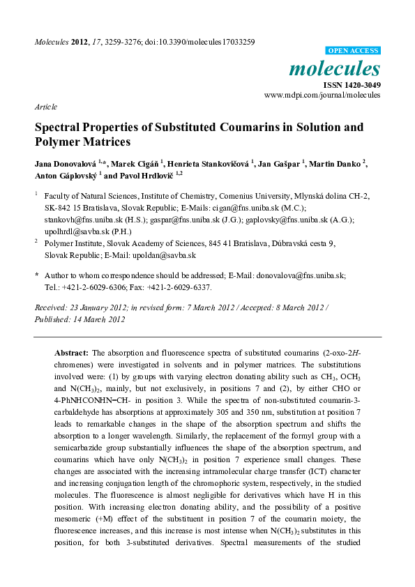 (PDF) Spectral Properties of Substituted Coumarins in Solution and Polymer Matrices