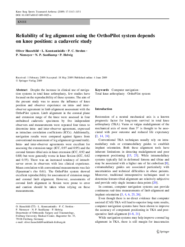 (PDF) Reliability of leg alignment using the OrthoPilot system depends on knee position: a ...