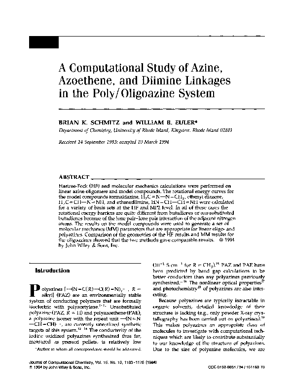 (PDF) A computational study of azine, azoethene, and diimine linkages ...