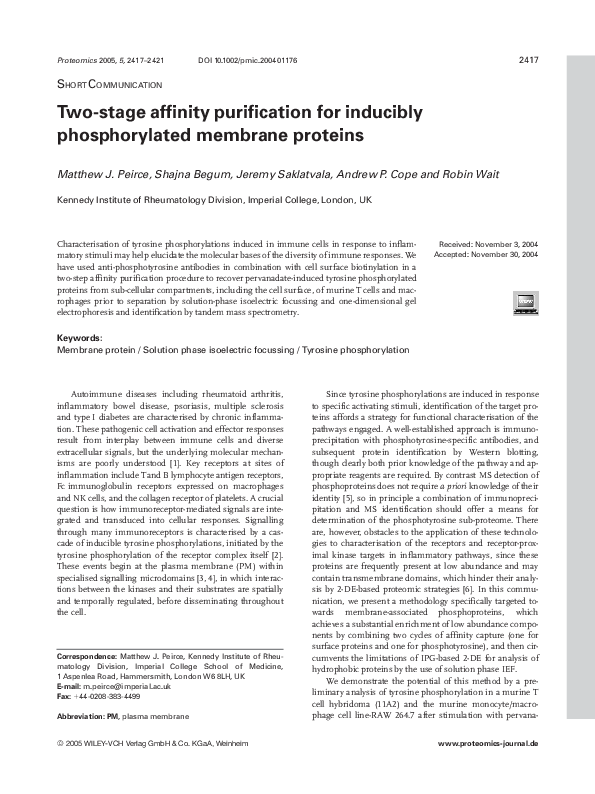 (PDF) Two-stage affinity purification for inducibly phosphorylated membrane proteins
