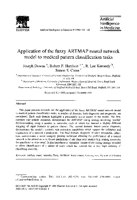 Pdf Application Of The Fuzzy Artmap Neural Network Model To Medical Pattern Classification