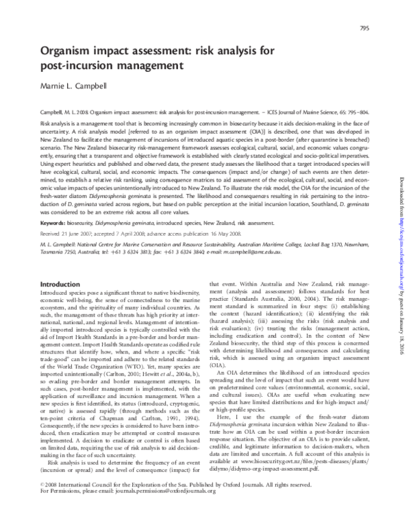 (PDF) Organism impact assessment: risk analysis for post-incursion ...