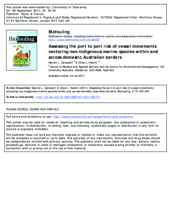 (PDF) Assessing the port to port risk of vessel movements vectoring non ...