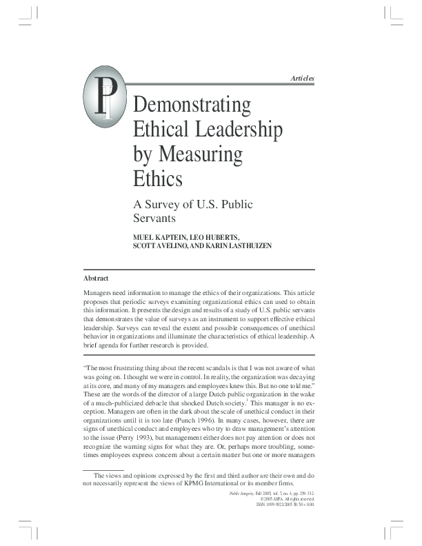 (PDF) Demonstrating ethical leadership by measuring ethics: A survey of ...