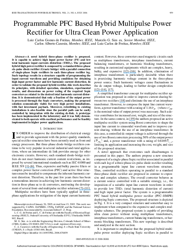 (PDF) Programmable PFC based hybrid multipulse power rectifier for ultra clean power application