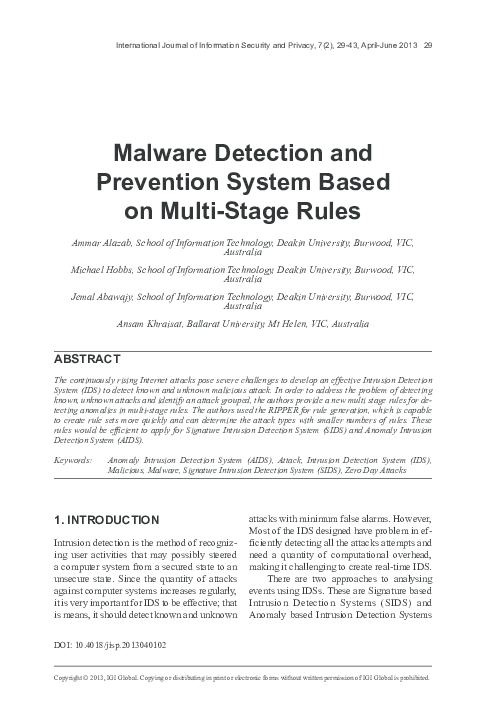 (PDF) Malware Detection and Prevention System Based on Multi-Stage Rules
