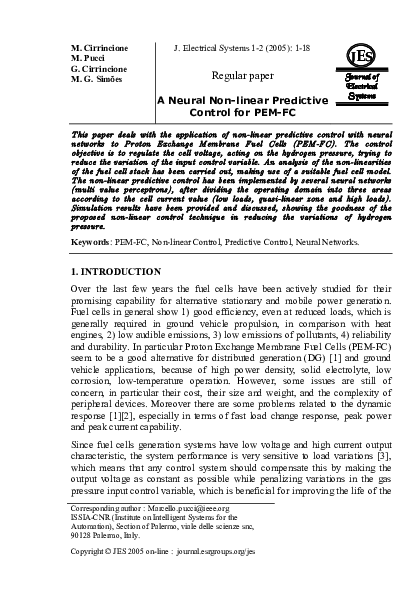 Pdf A Neural Non Linear Predictive Control For Pem Fc