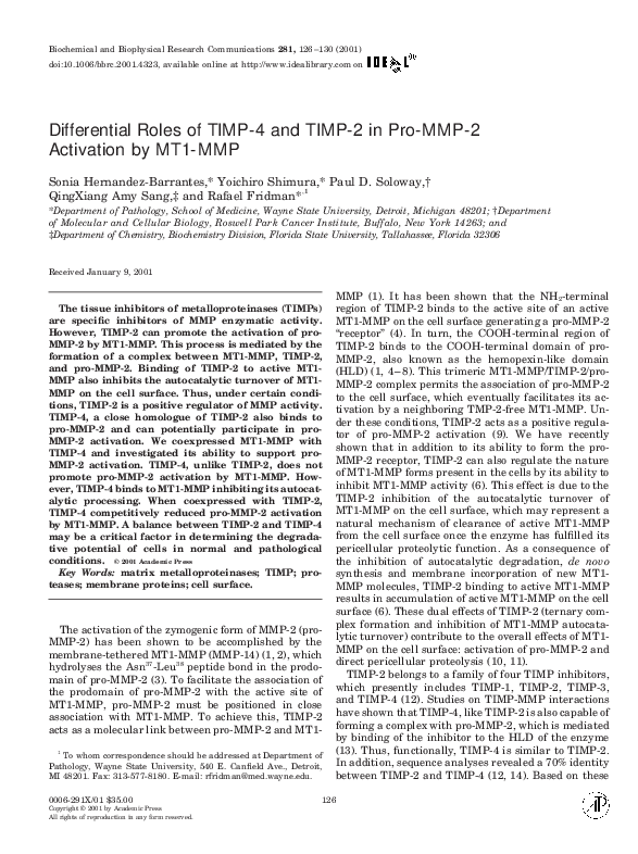 (PDF) Differential Roles of TIMP-4 and TIMP-2 in Pro-MMP-2 Activation ...