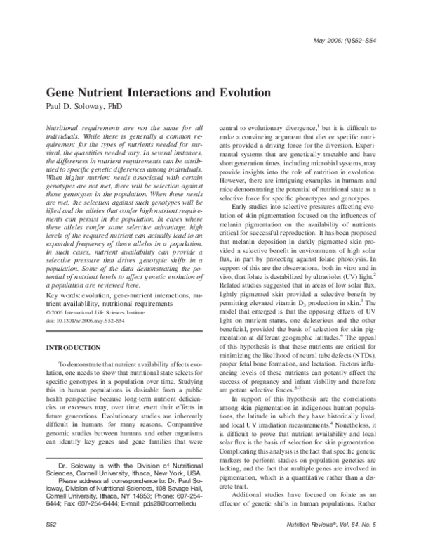 (PDF) Gene Nutrient Interactions and Evolution
