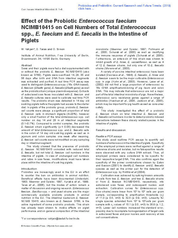 (PDF) Effect of the Probiotic Enterococcus faecium NCIMB10415 on Cell Numbers of Total ...