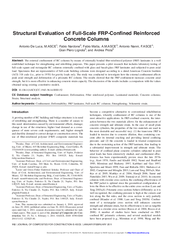 Pdf Structural Evaluation Of Full Scale Frp Confined Reinforced