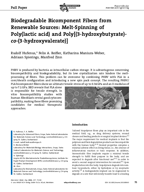 (PDF) Biodegradable Bicomponent Fibers from Renewable Sources: Melt-Spinning of Poly(lactic acid ...