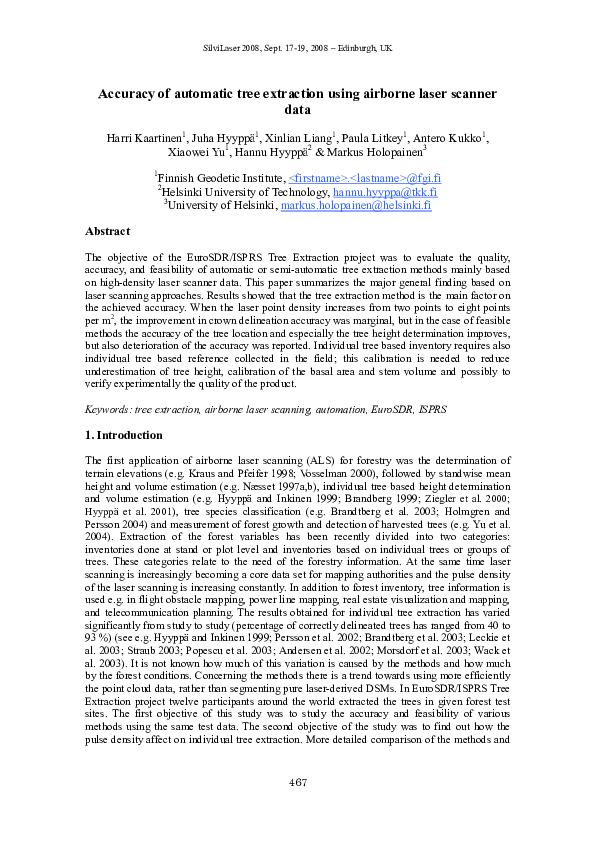 Pdf Accuracy Of Automatic Tree Extraction Using Airborne Laser Scanner Data