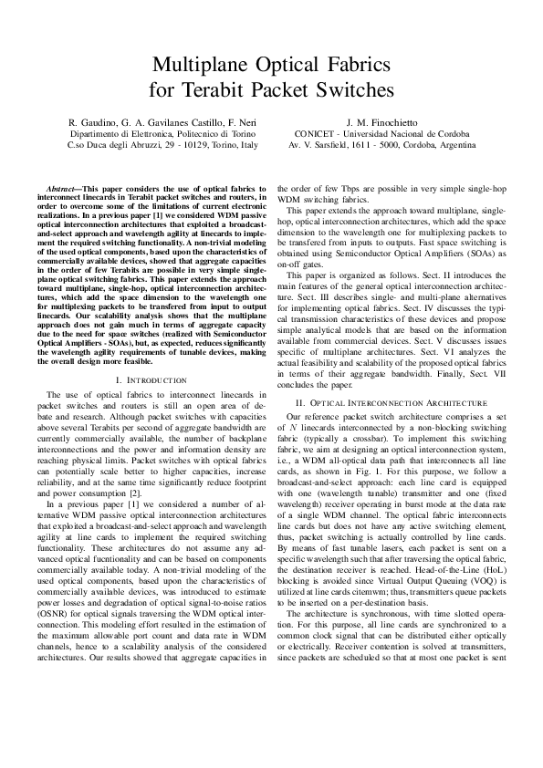 (PDF) Multiplane optical fabrics for Terabit packet switches