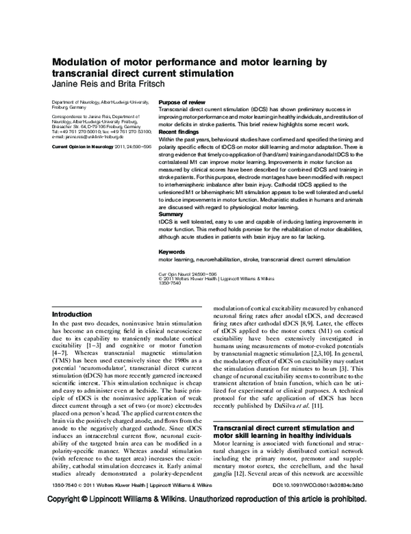 (PDF) Reis, Fritsch - 2011 - Modulation of motor performance and motor learning by transcranial ...