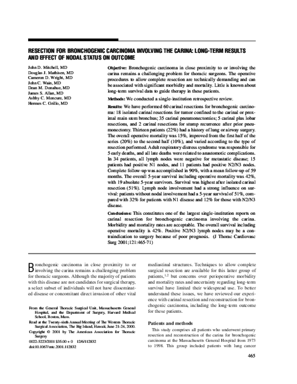 (PDF) Tumors involving the tracheal carina: new technique of carinal ...