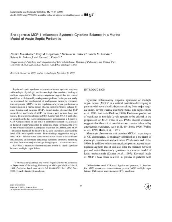 (PDF) Endogenous MCP-1 Influences Systemic Cytokine Balance in a Murine ...