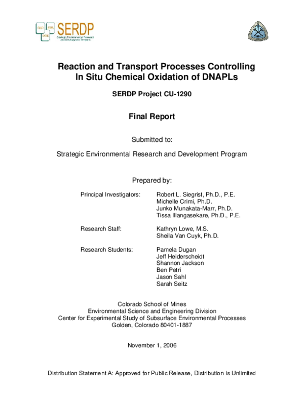 (PDF) Reaction and Transport Processes Controlling In Situ Chemical ...