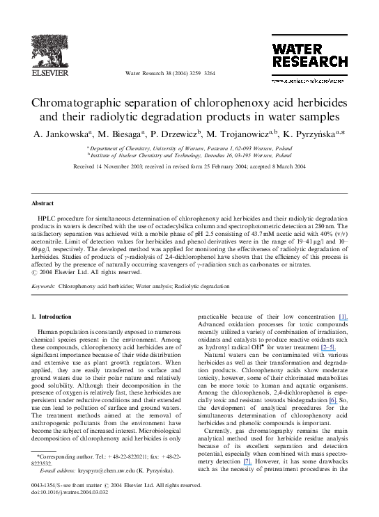 (PDF) Chromatographic separation of chlorophenoxy acid herbicides and their radiolytic ...