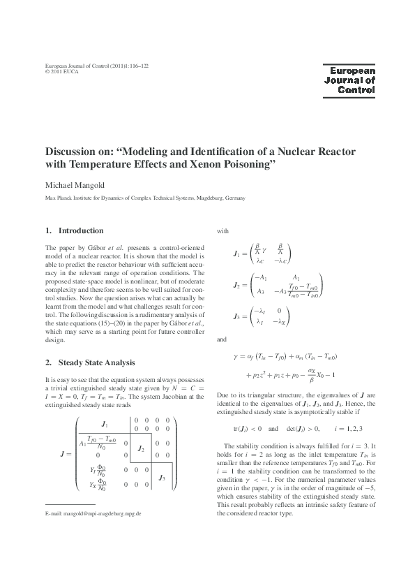 (PDF) Discussion on:" Modeling and Identification of a Nuclear Reactor ...