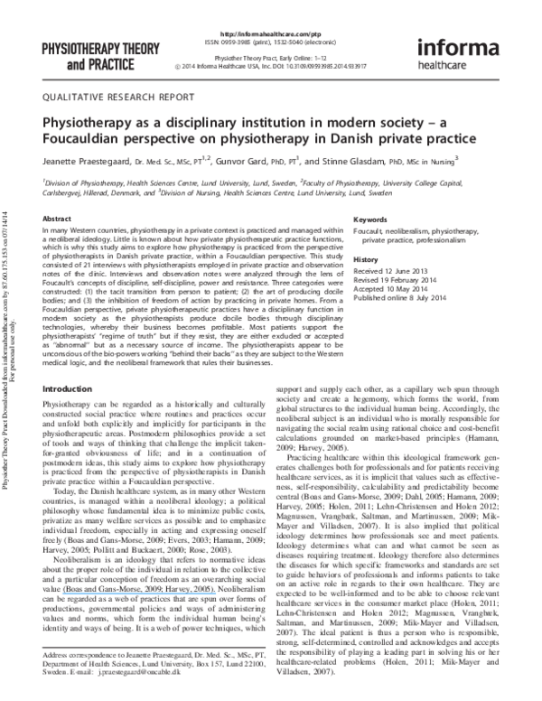 (PDF) Physiotherapy as a disciplinary institution in modern society - a ...