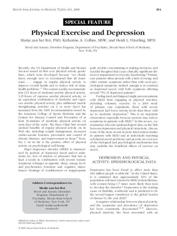 (PDF) Physical exercise and depression