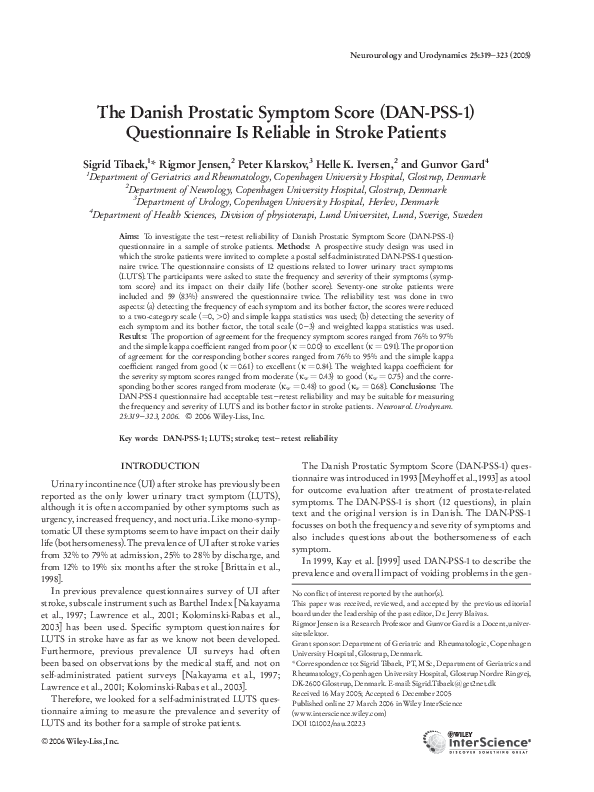 (PDF) The Danish Prostatic Symptom Score (DAN-PSS-1) questionnaire is ...