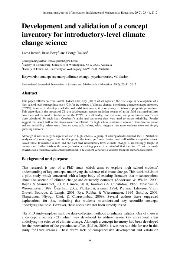 (PDF) Development and validation of a concept inventory for introductory-level climate change ...
