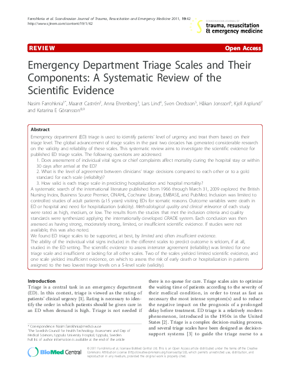 (PDF) Emergency Department Triage Scales and Their Components: A ...