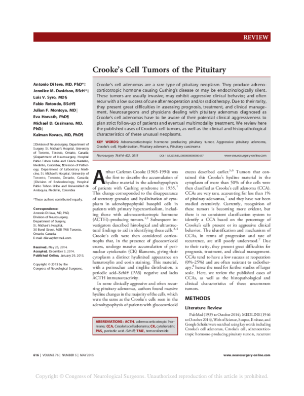 (PDF) Crooke's Cell Tumors of the Pituitary