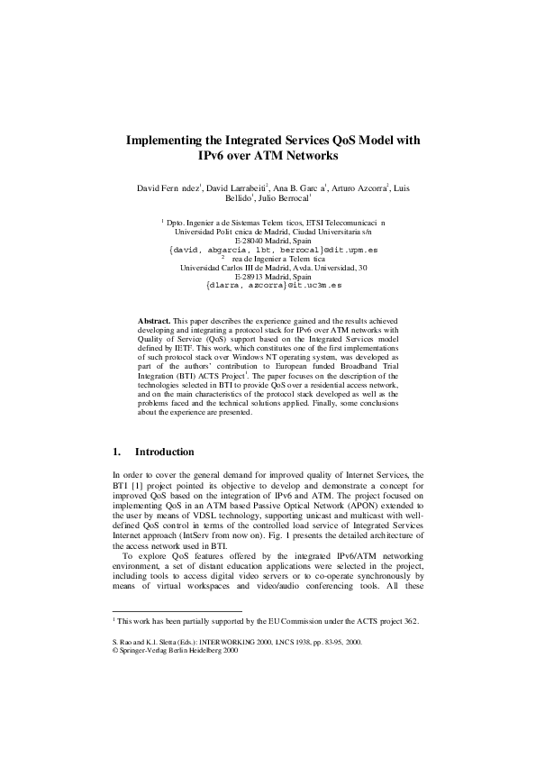 (PDF) Implementing the Integrated Services QoS Model with IPv6 over ATM Networks
