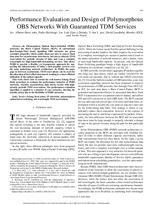 (PDF) Performance Evaluation and Design of Polymorphous OBS Networks With Guaranteed TDM Services