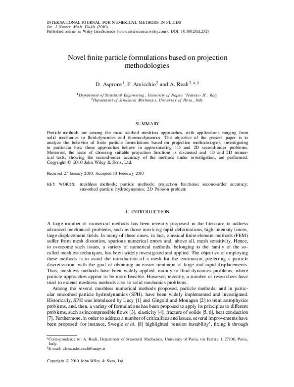 (PDF) Novel finite particle formulations based on projection methodologies