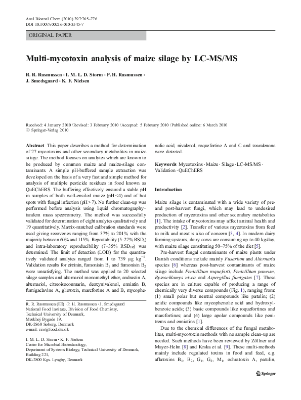 (PDF) Multi-mycotoxin analysis of maize silage by LC-MS/MS