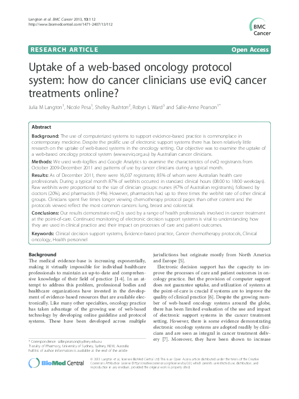 (PDF) Uptake of a web-based oncology protocol system: how do cancer ...
