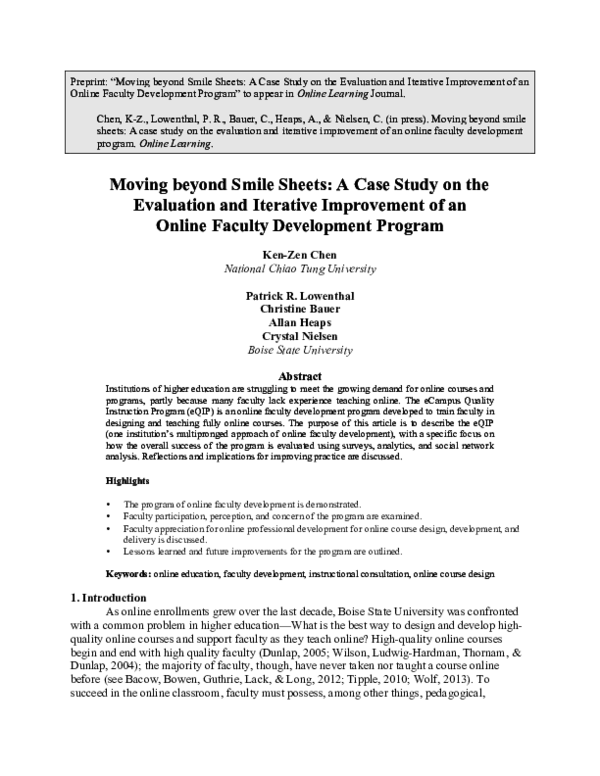 (PDF) Moving beyond Smile Sheets: A Case Study on the Evaluation and ...